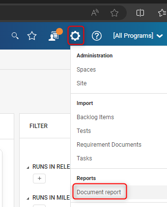 Generate a document report in ALM Octane