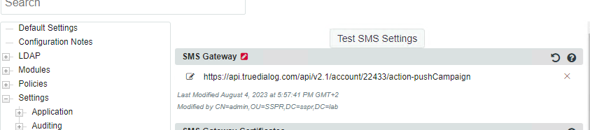 Configuring SSPR with Truedialog SMS Gateway API