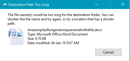 Error: "The destination path is too long" when Viewing document from ...