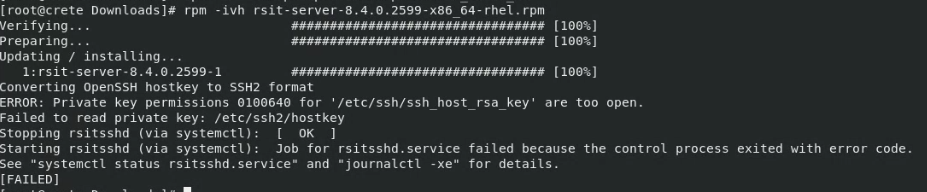 ERROR: Private key permissions 0100640 for '/etc/ssh/ssh_host_rsa_key' are too open.