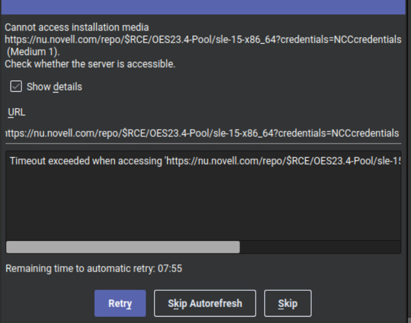 Timeout exceeded when accessing http://nu.novell.com/repo/$RCE/OES23.4-Pool/sle-15-x86_64/