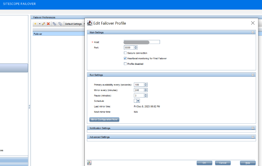 SiteScope failover is not mirroring configuration automatically