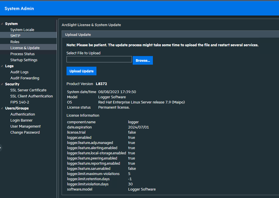 Steps for installing the license keys for using ArcMC with Logger to see EPS based Usage