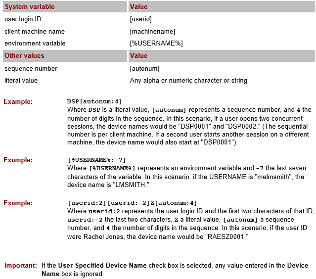 Associating a specific device name in a Rumba+ session