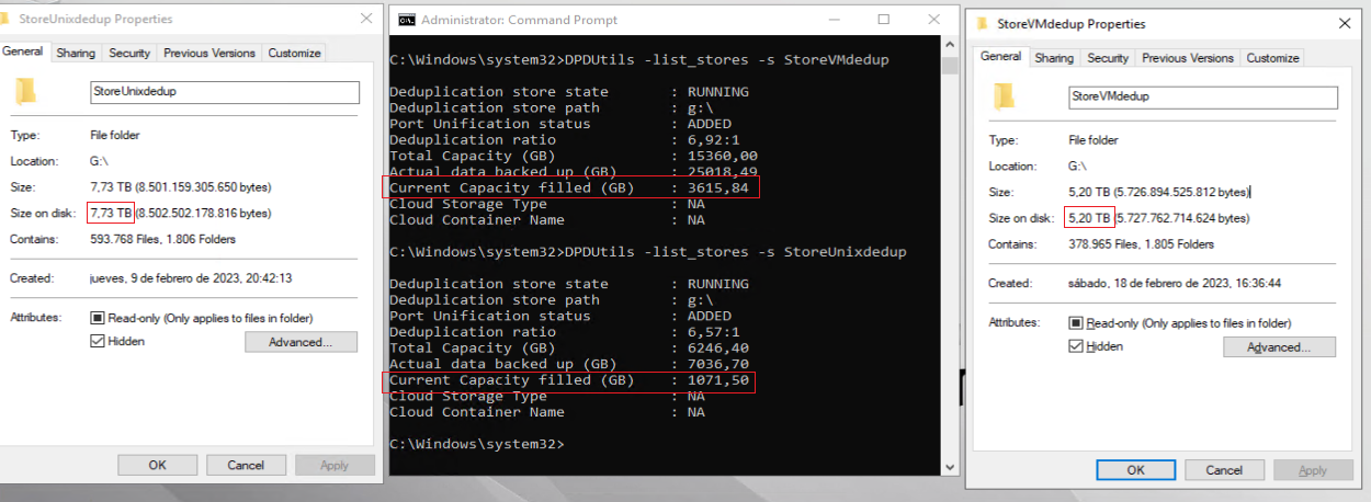 Discrepancy between the dpdutils and the actual size on disk