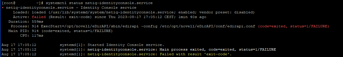 IdentityConsole doesn't start after reboot