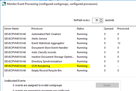OCR Rendering event processor runs in Content Manager Workgroup Server without having the OCR ...