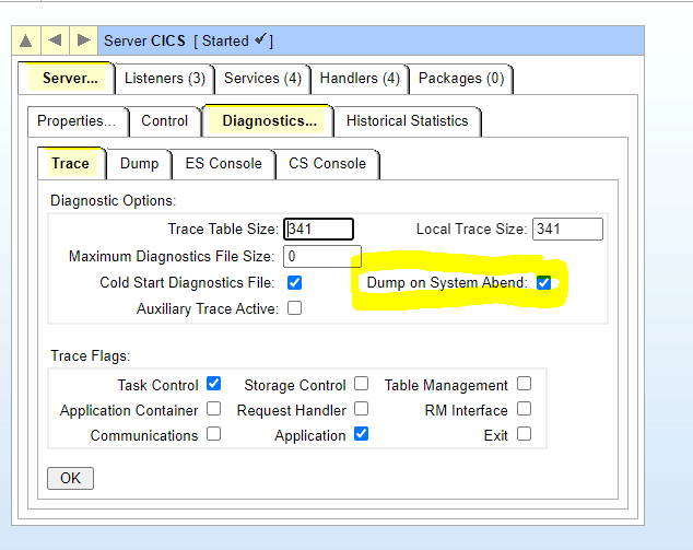 Core dump not getting generated when an abend occurs