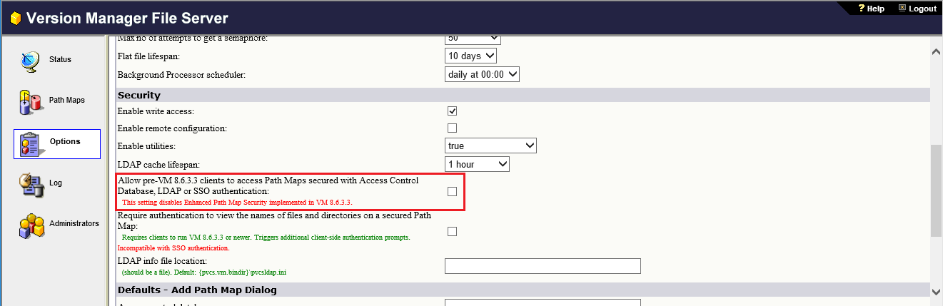 PVCS VM 8.6.3.3 Enhanced Path Map Security