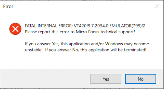 Choosing "Select Display" in an Extra! VT session causes “Fatal ...