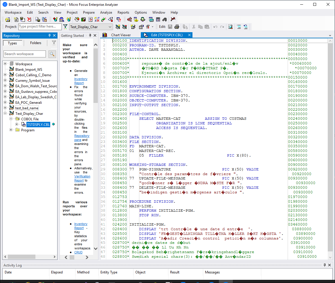Extended ASCII characters not displaying correctly in Enterprise Analyzer.