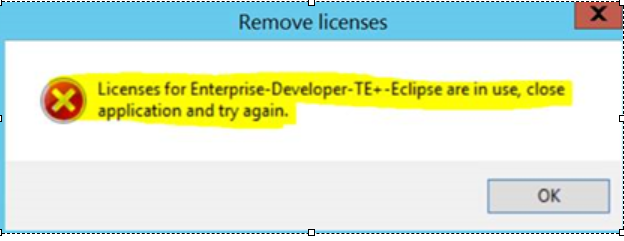 Unable to revoke a license while Licenses are in use