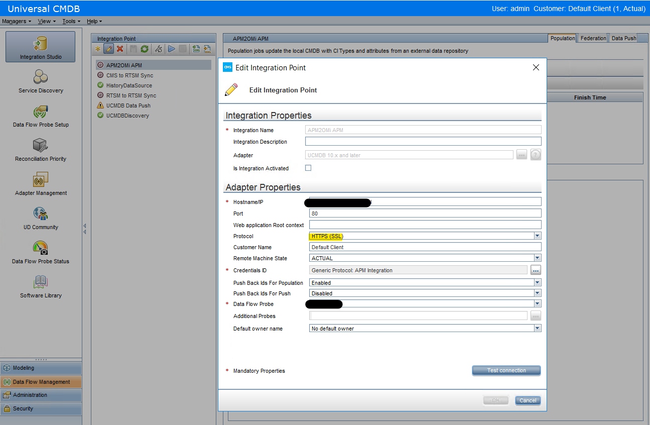 OBM to APM Connected service Integration fails