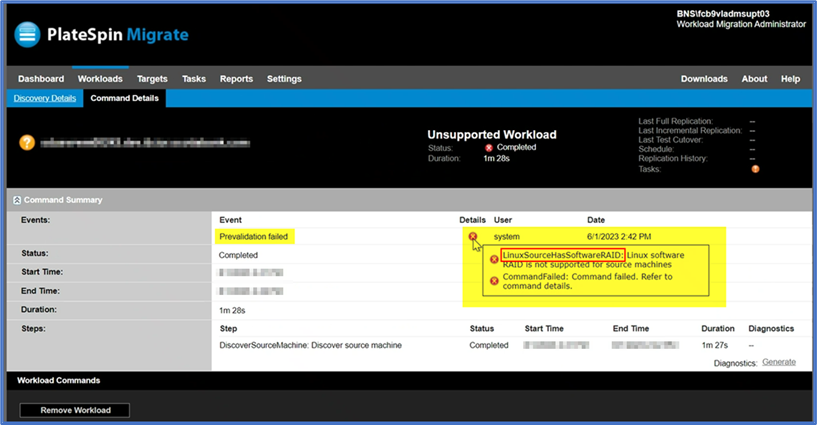 Add Workload results in "Unsupported Workload" "Linux software RAID is ...