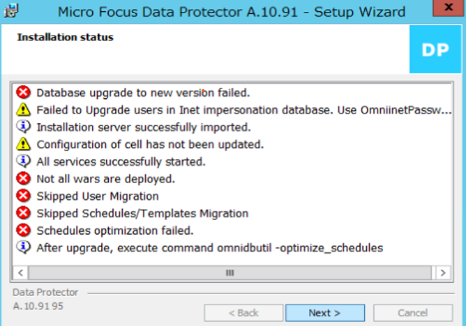 "Database upgrade to new version failed" when upgrade DP 10.50 to 10.91 on Windows Server 2012 R2.
