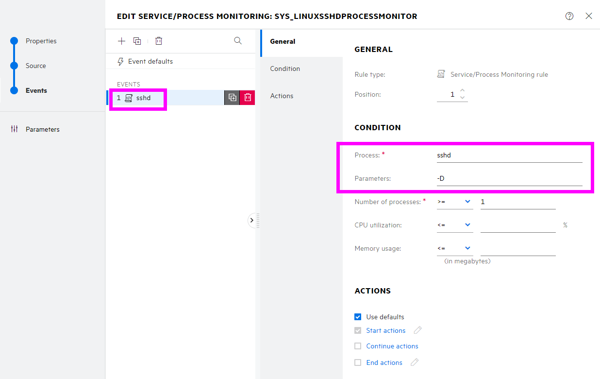OBM Linux service/process monitoring example with sshd for Rocky Linux ...