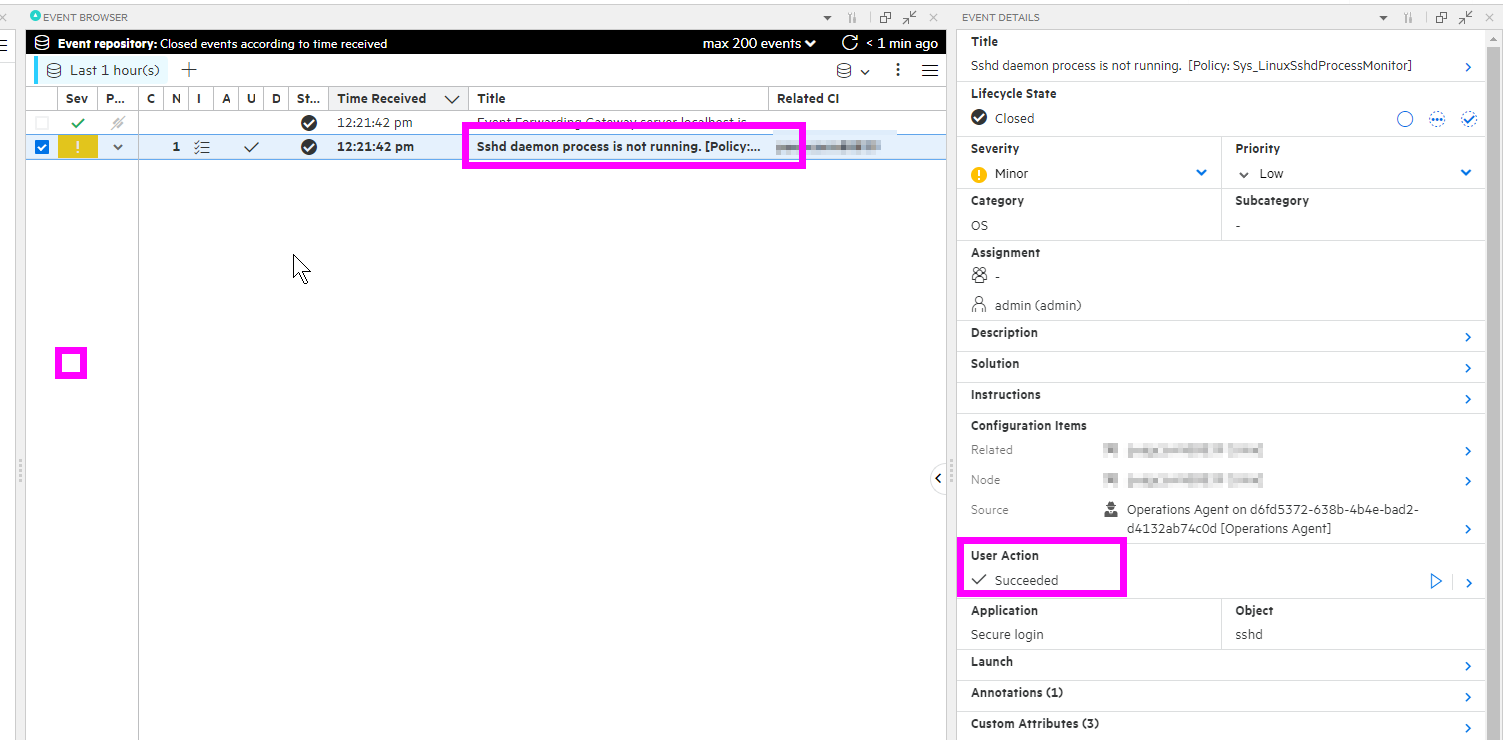OBM Linux service/process monitoring example with sshd for Rocky Linux ...