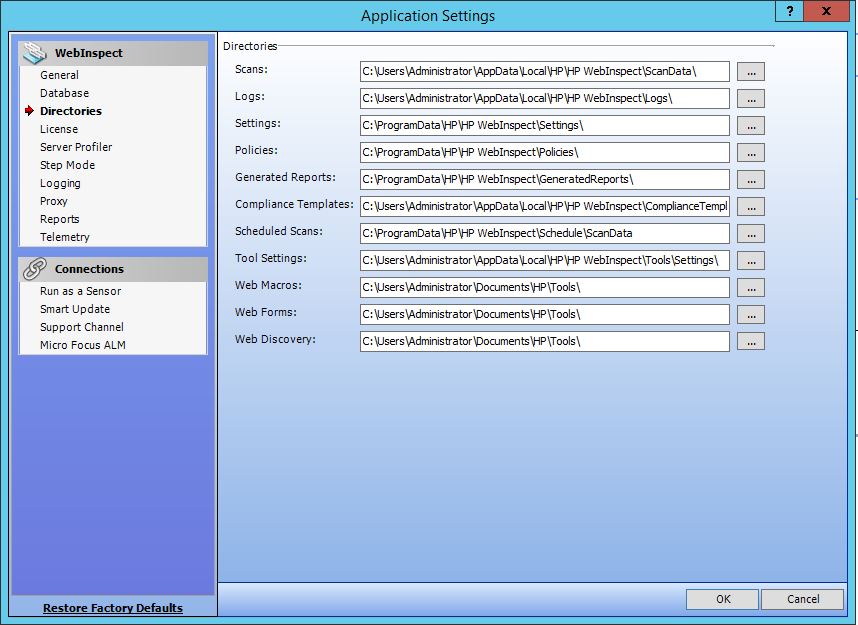 WebInspect logs location