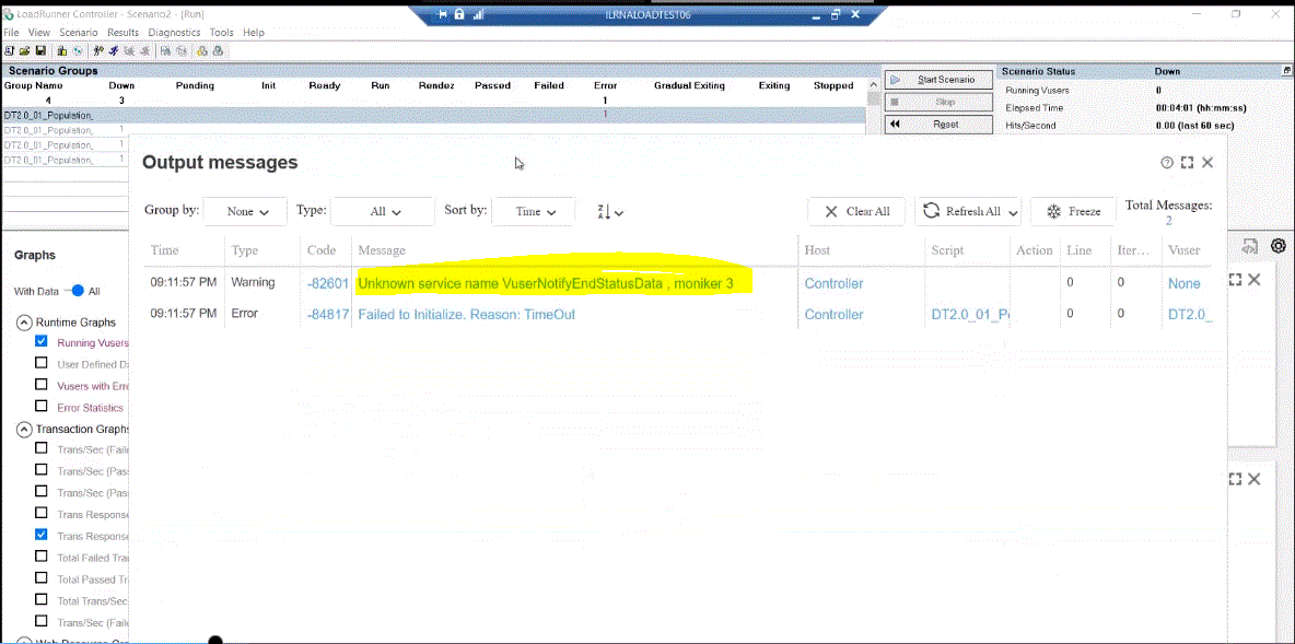 Scenario fails with "Unknown service name VuserNotifyEndStatusData ...