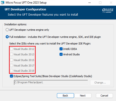 Manual installation of UFT Developer 2023 plugin for Visual Studio 2022