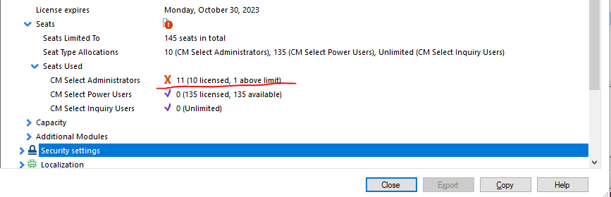 Administrator Seat limit warning after applying Content Manager Select ...