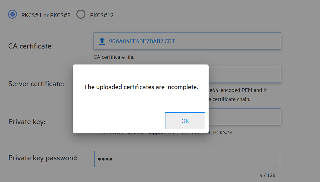 Cannot upload certificate for SMAX. Getting error: The uploaded ...