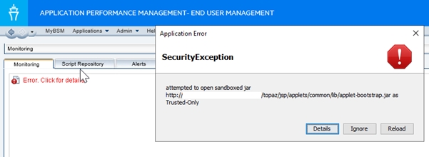 APM 9.51: Java security error in browser java applet after installing JRE 8u351 on client side