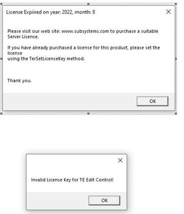"Invalid License Key for TE Edit Control" error when accessing ALM