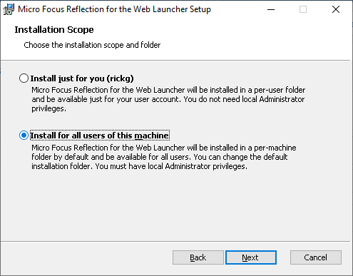 Install the Reflection for the Web Launcher for All Users