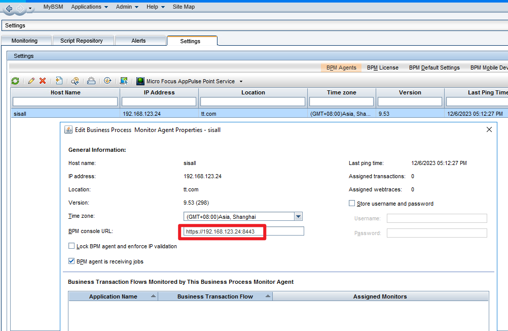 How to change BPM console link in APM after BPM is secured