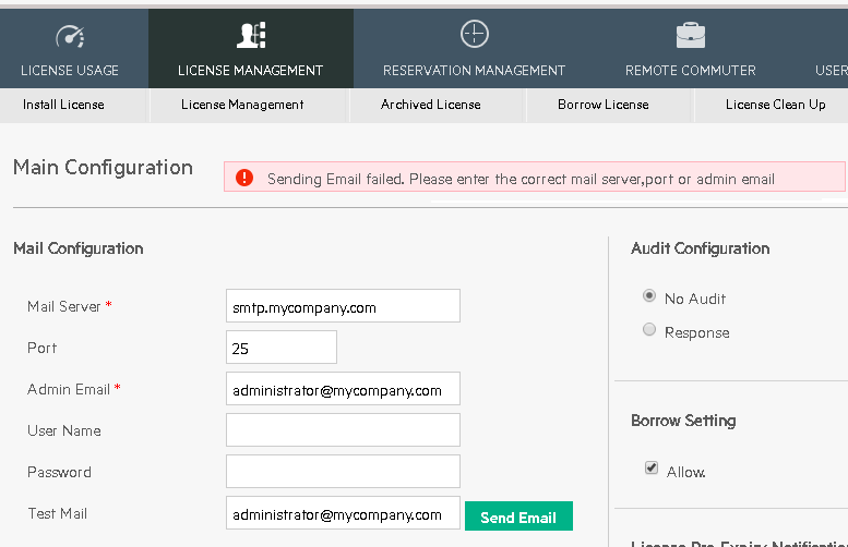 Error: Sending Email failed. Please enter the correct mail server, port or admin email