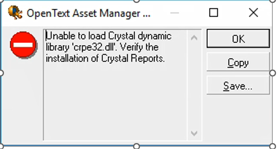 CrystalReports runtime does not work on AM 9.90