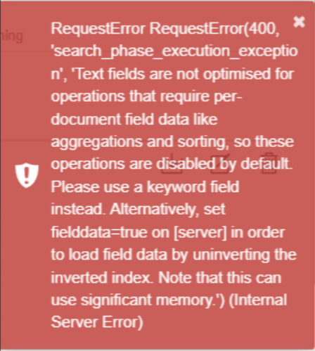 AA error 400, 'search_phase_execution_exception' returned by Dashboard