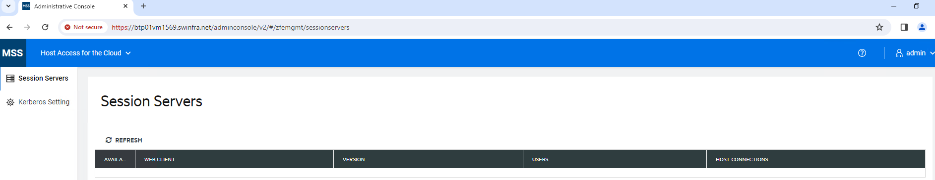 Host Access for the Cloud Session Server not visible in Management and ...
