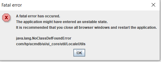 Error in UCMDB Local Client when accessing OBM/RTSM.