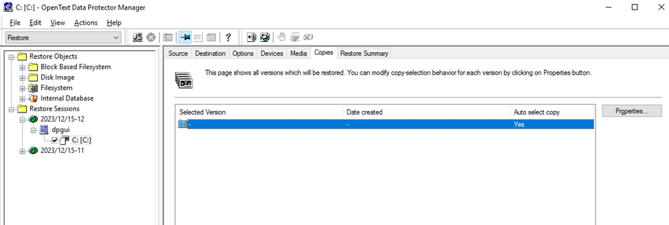 Restore failed when restore using session id of "Restore Sessions"