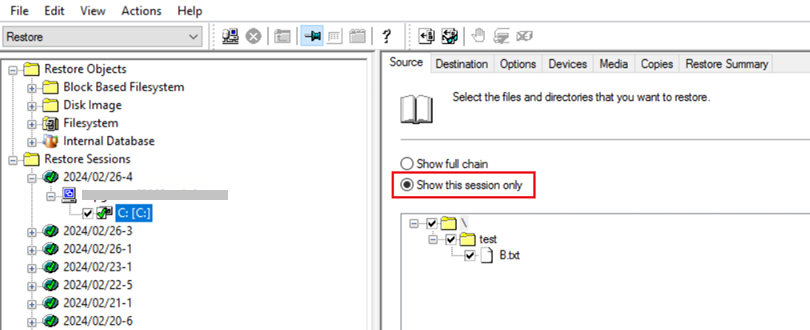Restore failed when restore using session id of "Restore Sessions"