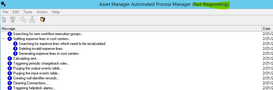 Asset Manager: APM - Automated Process Manager becomes Not responding