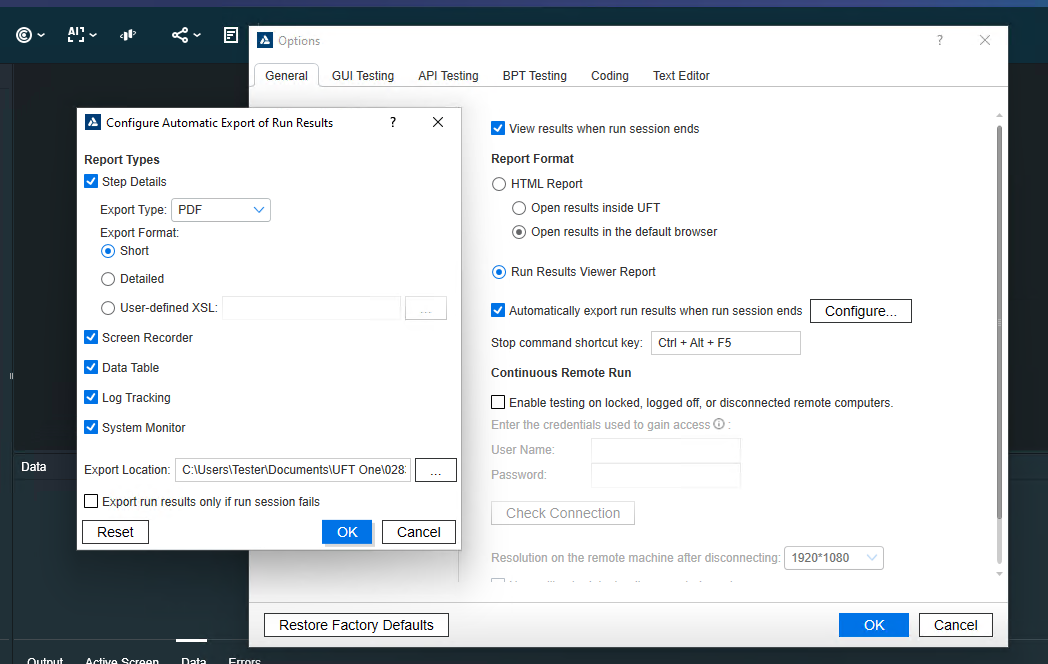 How to export an HTML, PDF, or Doc results for UFT test execution