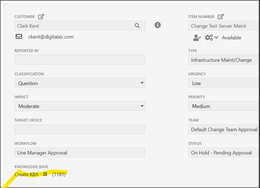Creating KBA from a Request