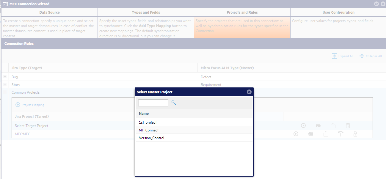 MF Connect: ALM Projects are missing from selected list when setup ...