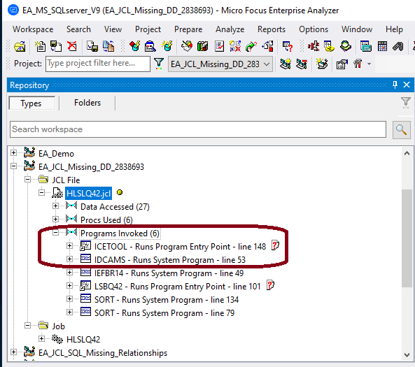 Can EA provide data access relationships for system programs in JCL Job ...
