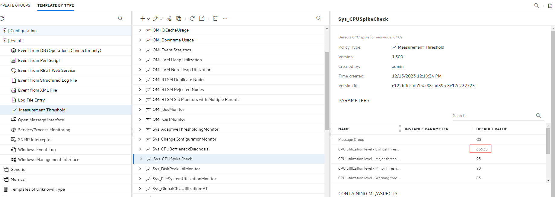 Why the default policy parameter of Operations Bridge Manager set to 65535?