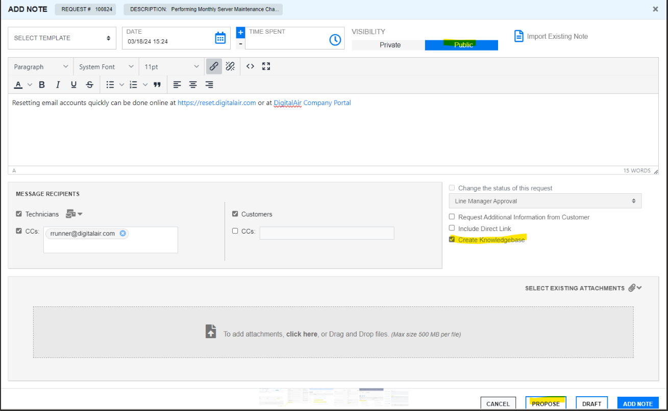 Creating KBA from a Request