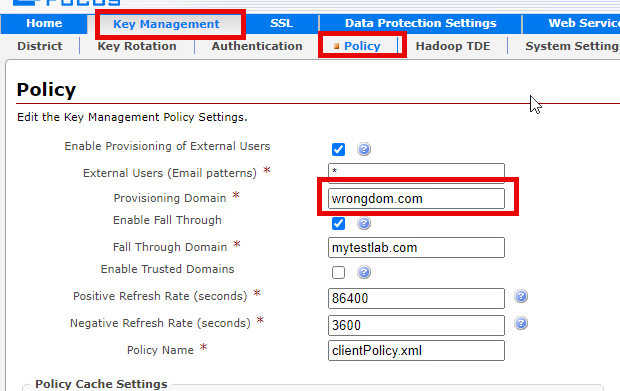 SecureData client (client name or REST) error VE_ERROR_UNKNOWN_DISTRICT