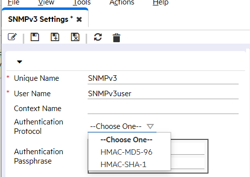 Unable to configure authentication protocol SHA256 for SNMPv3 communication in NNMi