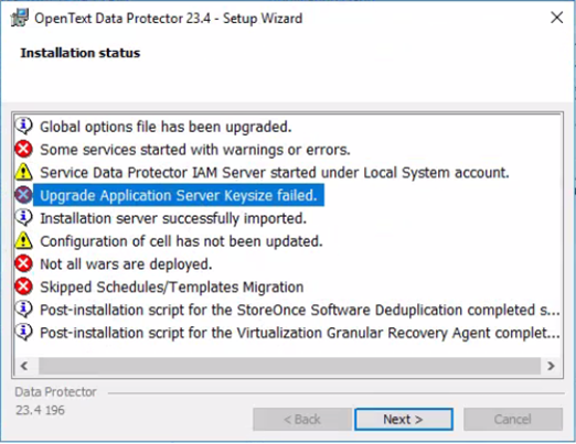 Upgrade Application Server Keysize failed