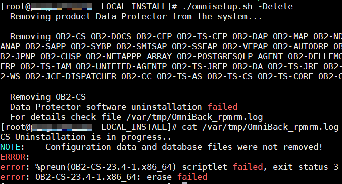 Received error "Data Protector software uninstallation failed" when removing Cell Manager with ...