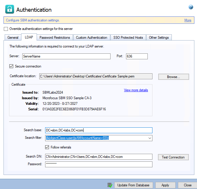 SBM: How to configure LDAP Authentication using SSL