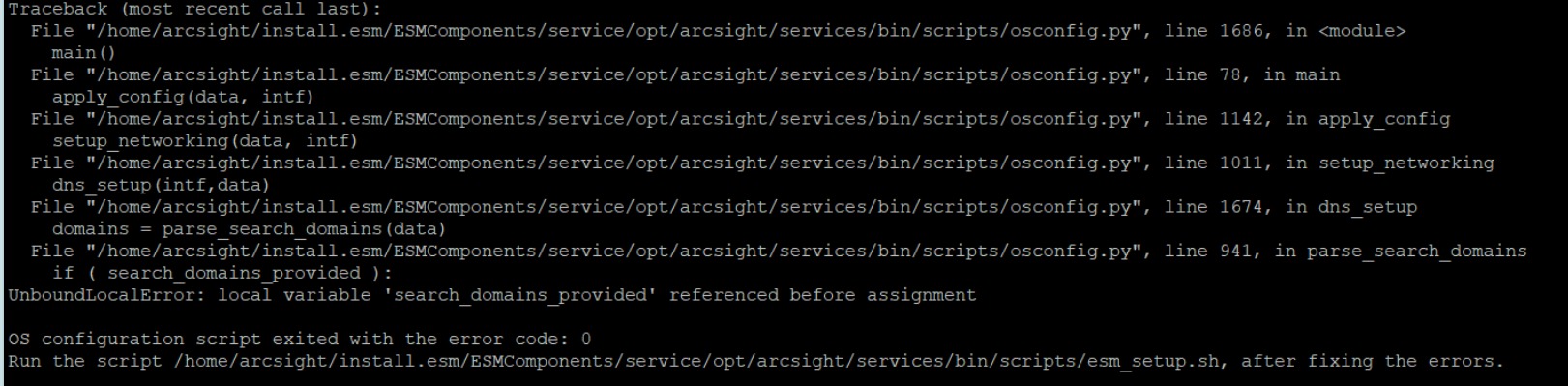 UnboundLocalError: local variable 'search_domains_provided' refereced before assignment.